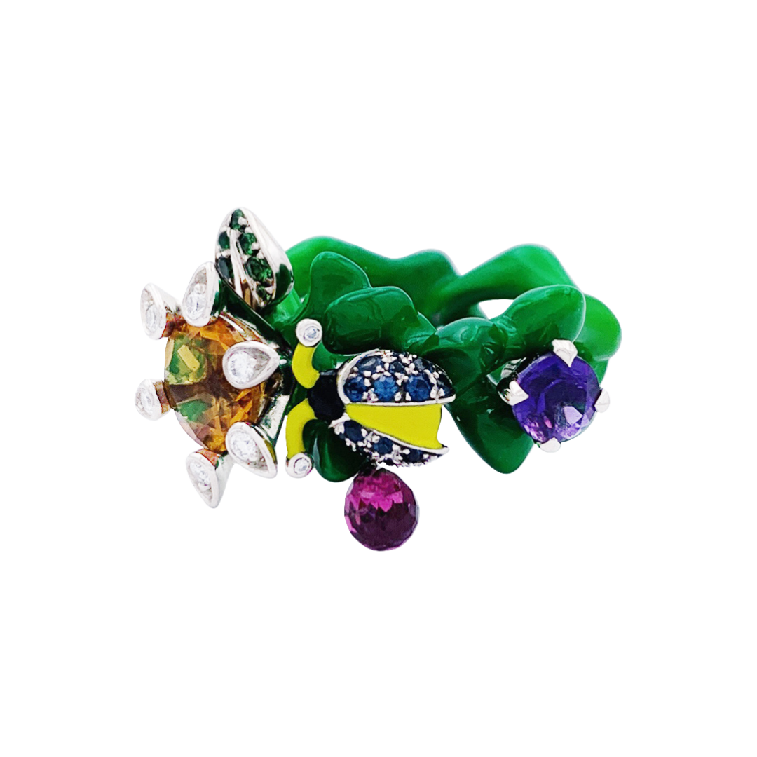 Bague Dior, "Milly Carnivora", laque, diamants, pierres de couleur.